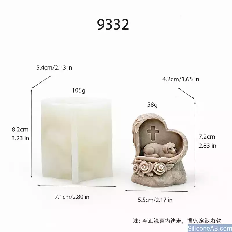 Heart Angel Wings Dog Memorial Silicone Mold with Roses